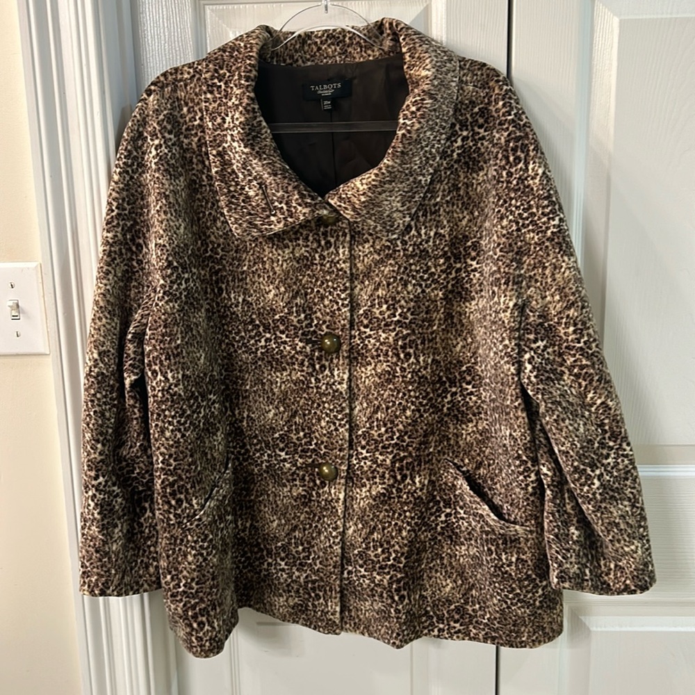 Talbots Woman Leopard Print Velvet Feel Jacket Sz 20w - Gem